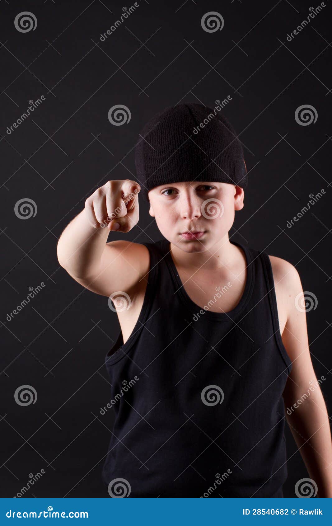 Boy in Black Hat Points the Finger Stock Photo - Image of black, child ...