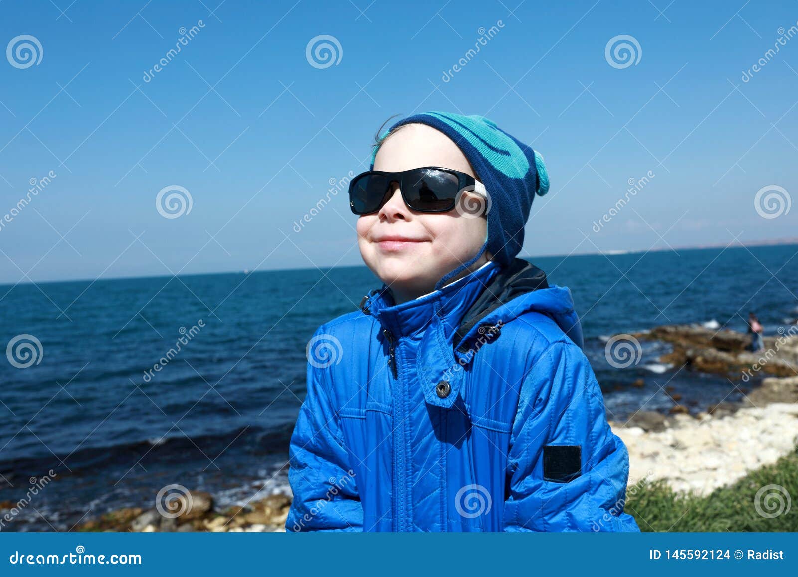Boy on Black Sea Background Stock Photo - Image of nature, outdoor ...