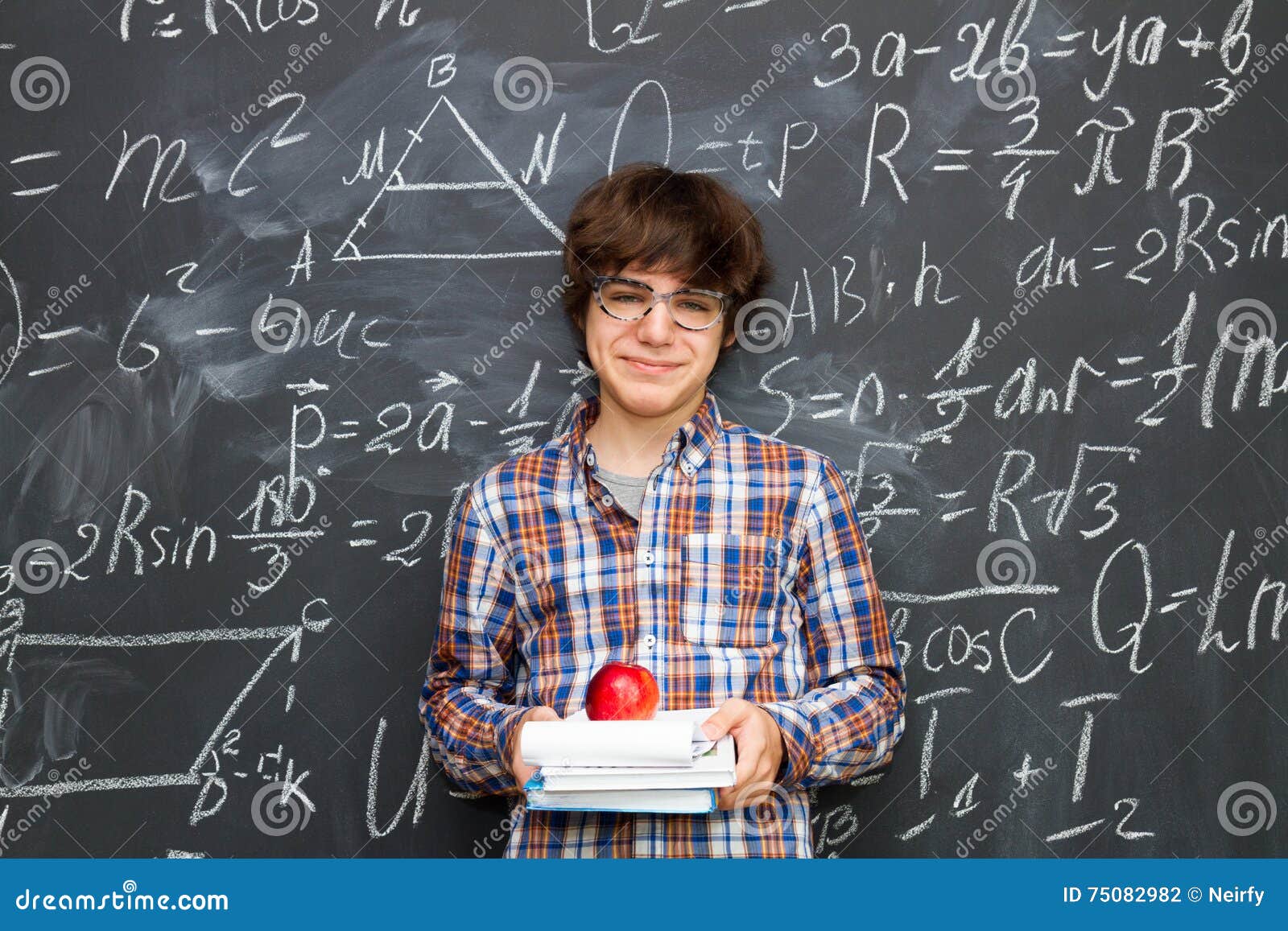 Boy and Blackboard Filled with Math Formulas Stock Photo - Image of ...