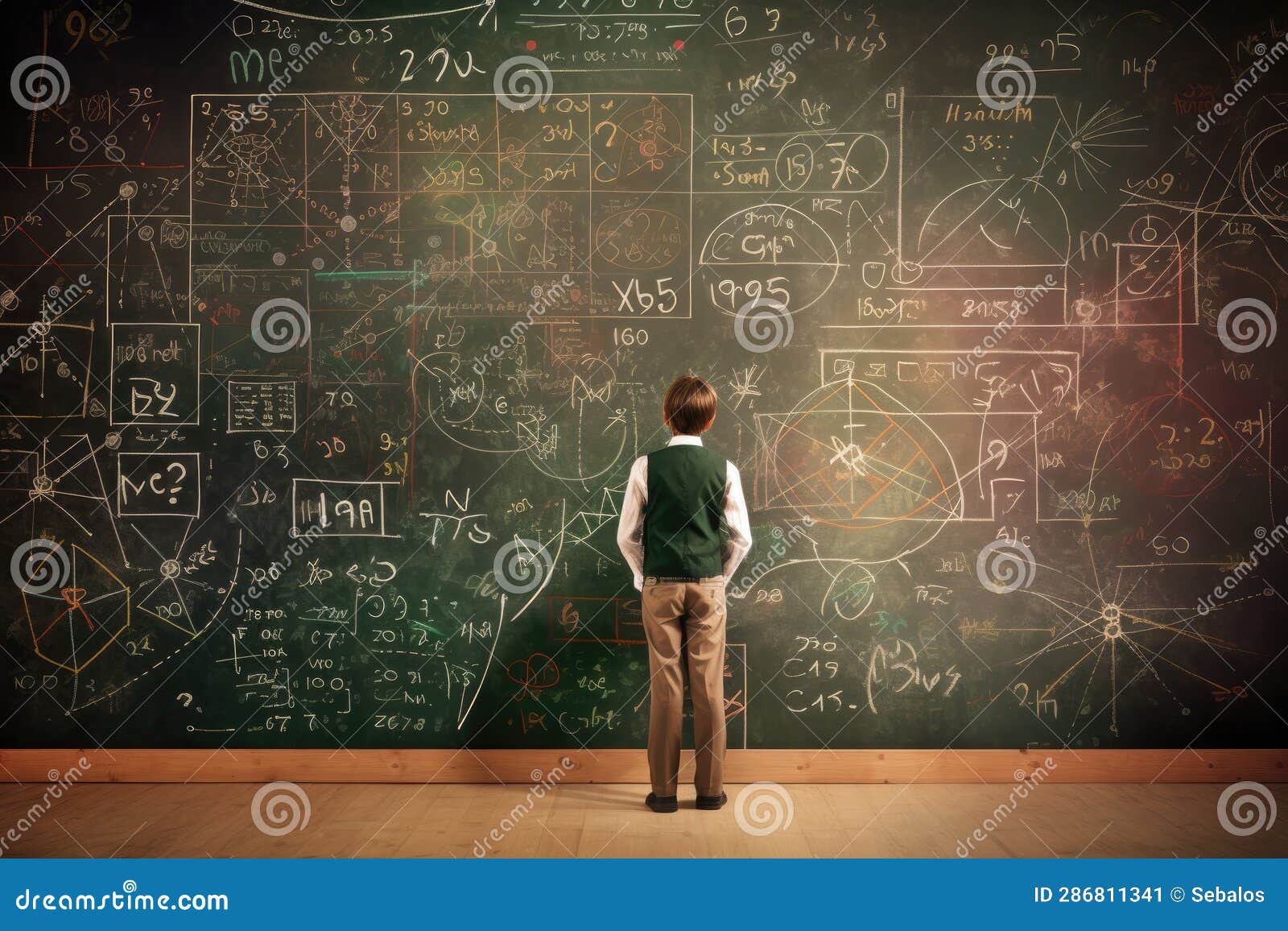 The Boy with Blackboard is Reading Mathematical Equations Stock ...