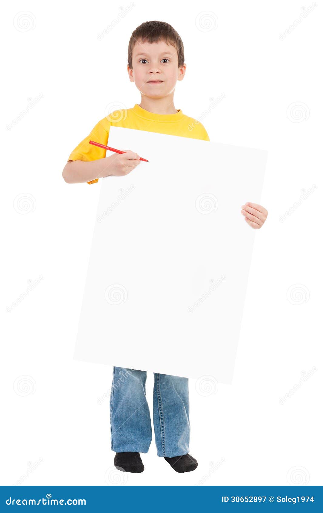 Boy with blank paper sheet stock image. Image of child - 30652897