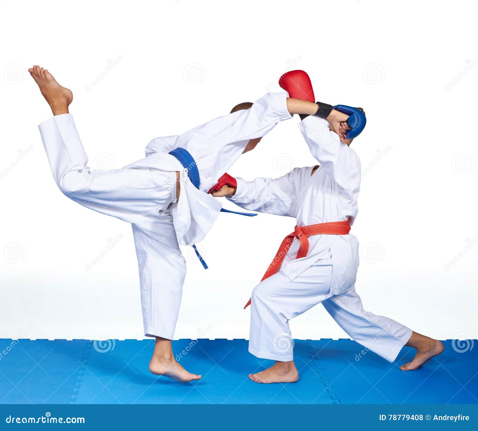 A Boy with a Blue Belt Beats Punch in Jump Stock Photo - Image of kids ...