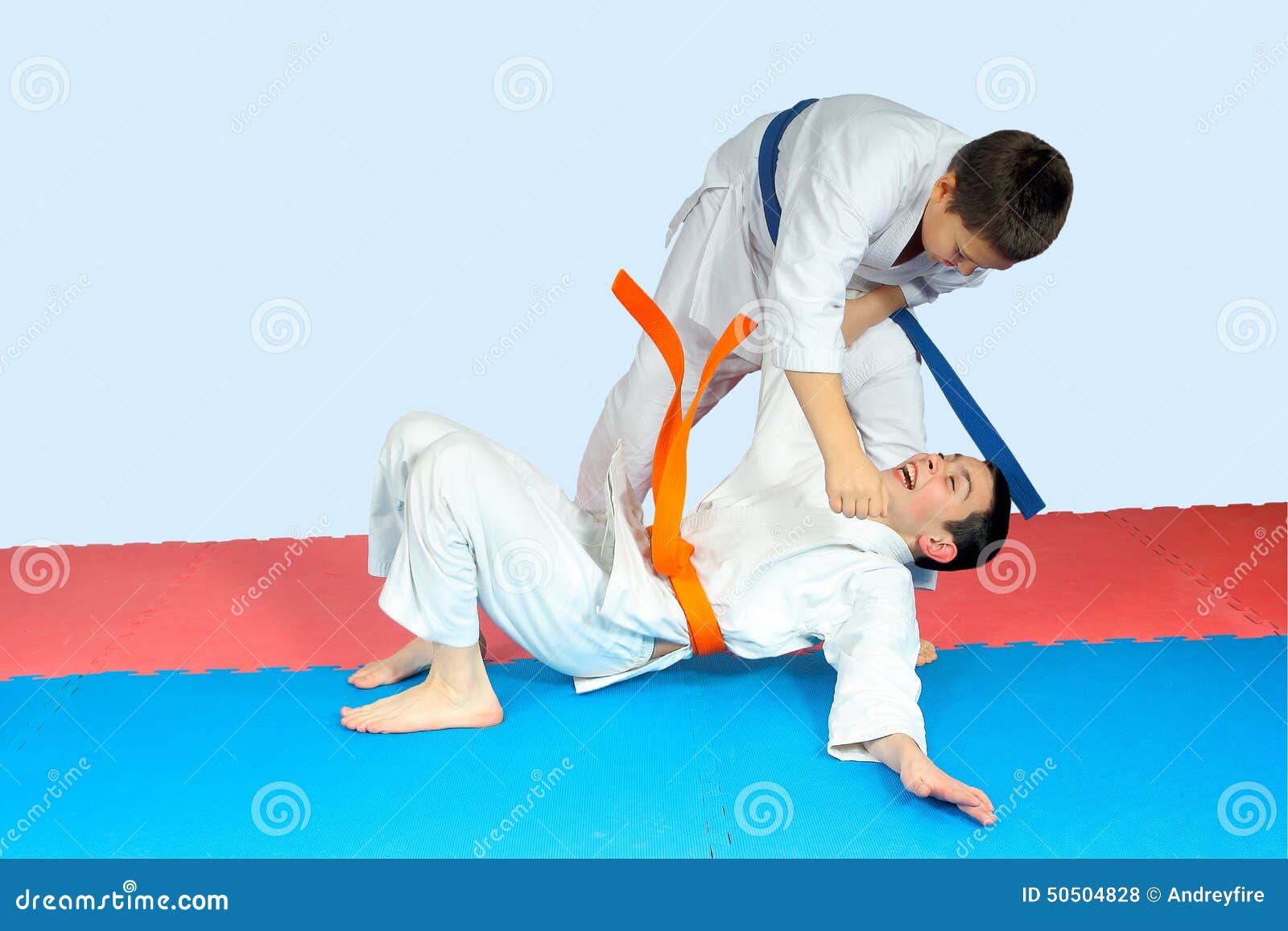 Boy with Blue Belt is the Throwing Athlete with an Orange Belt Stock ...