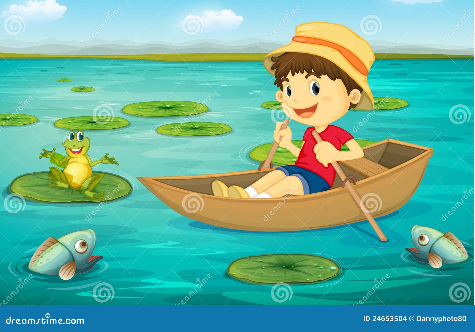 Boy in boat stock vector. Illustration of scenery, biology - 24653504