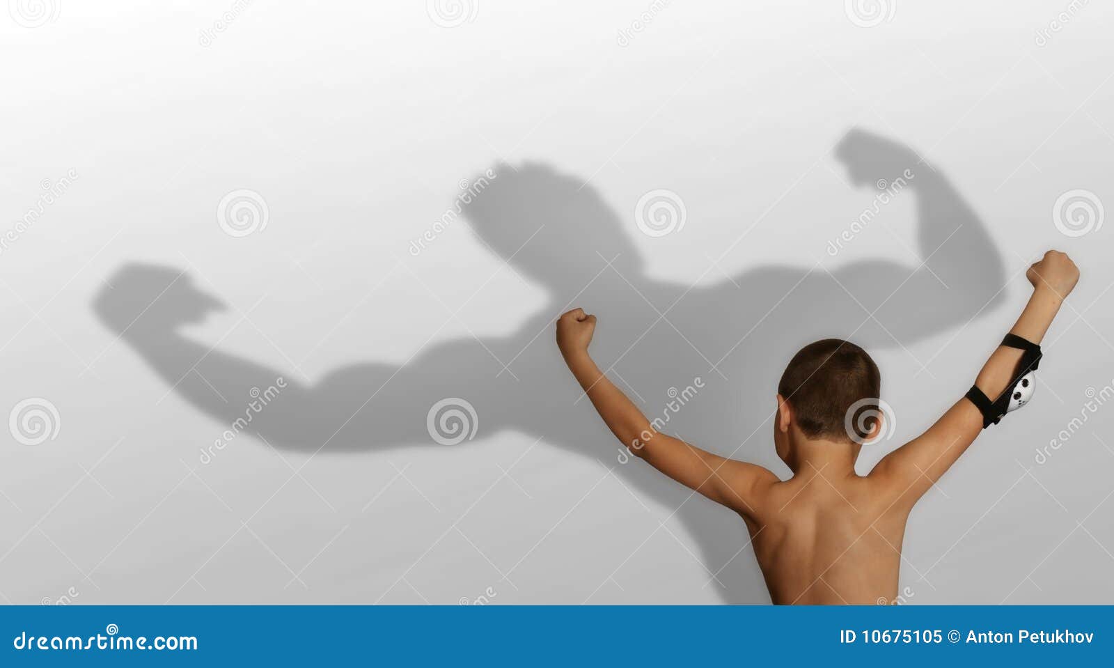 Boy and bodybuilder shadow stock image. Image of funny - 10675105