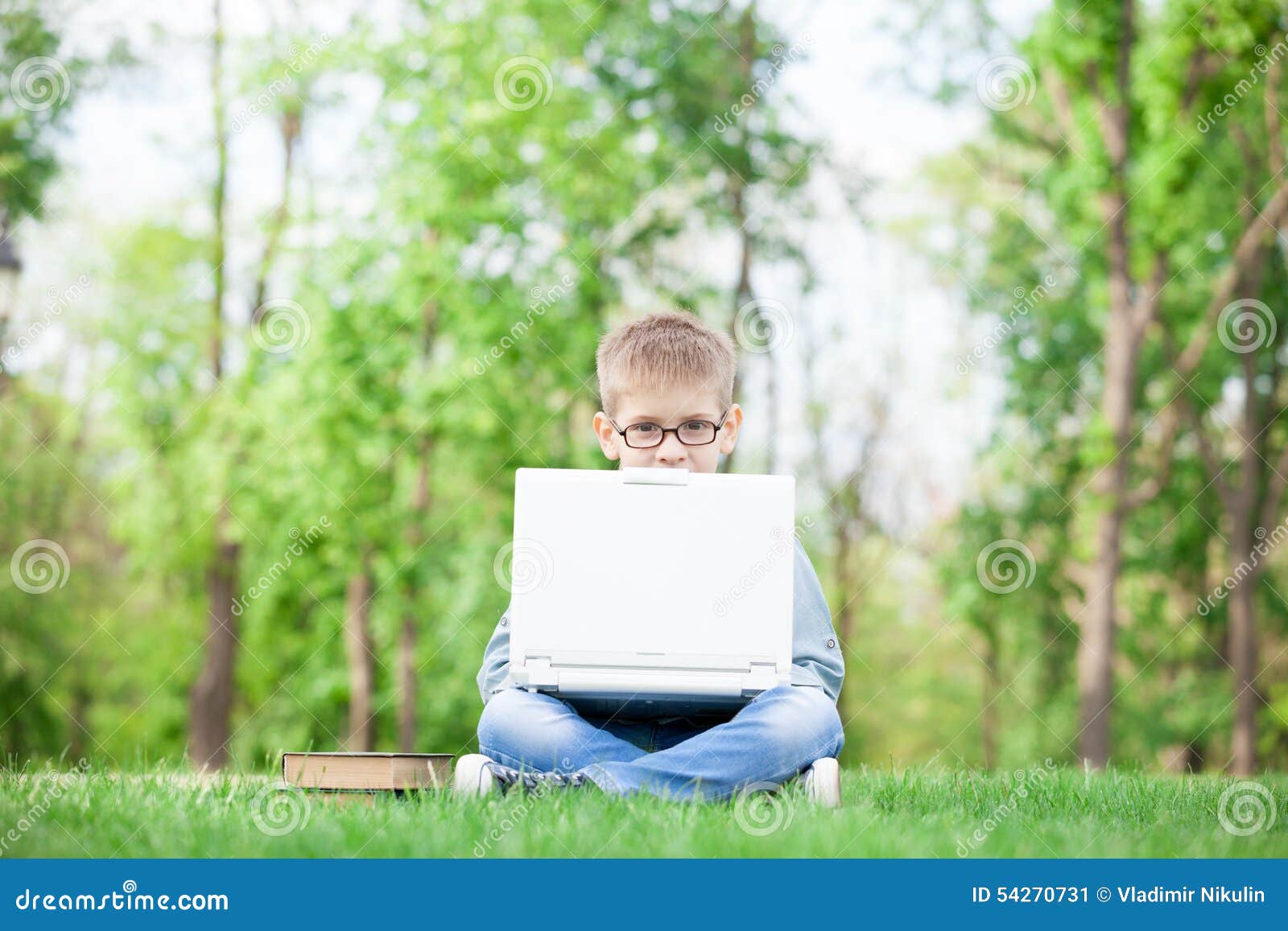 Boy with a Books and Laptop Computer Stock Image - Image of childhood ...