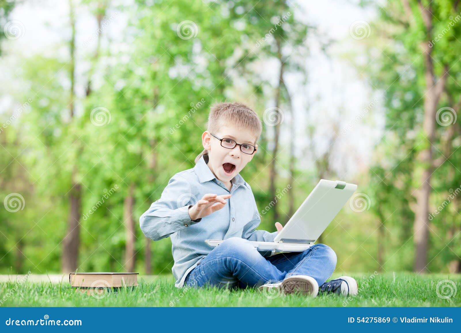 Boy with a Books and Laptop Computer Stock Image - Image of child ...