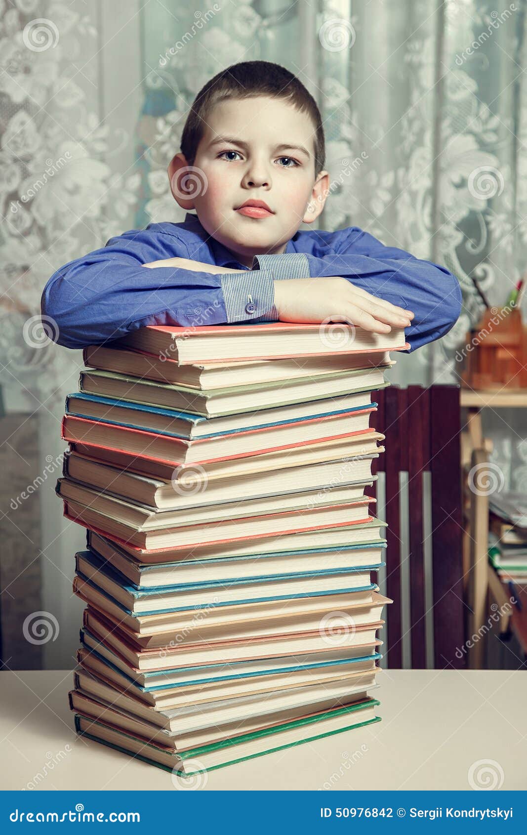 Boy and books stock photo. Image of little, problems - 50976842