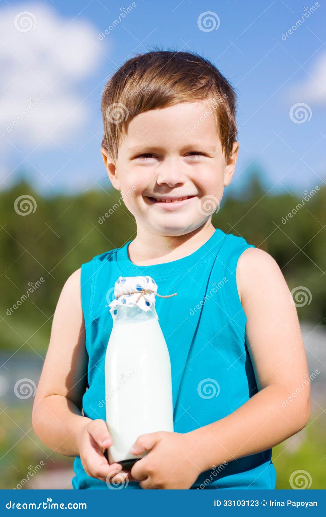 Boy with Bottle of Milk in Summer Stock Image - Image of cuty, jogurt ...