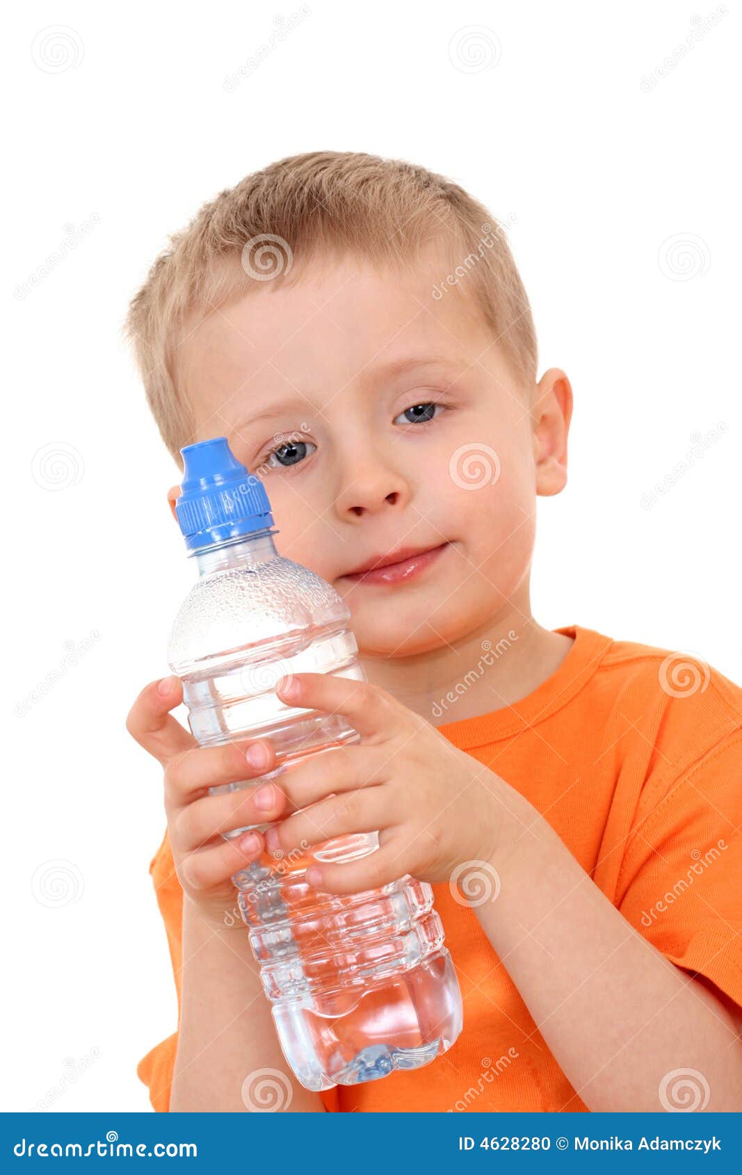 Boy and bottle of water stock photo. Image of child, face - 4628280