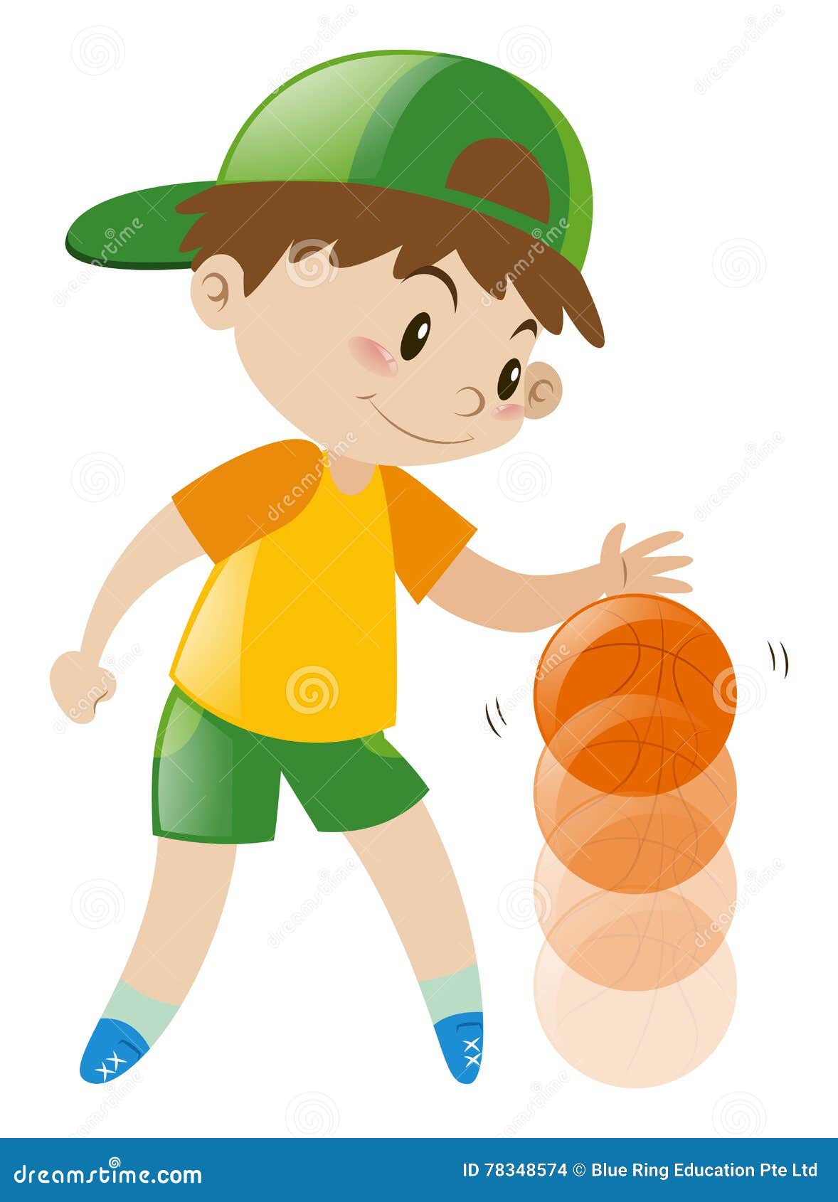 Boy Bouncing Basketball with One Hand Stock Vector - Illustration of ...