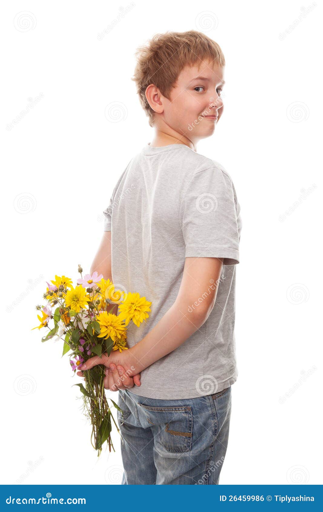 Boy with a Bouquet of Flowers Stock Photo - Image of person, childhood ...