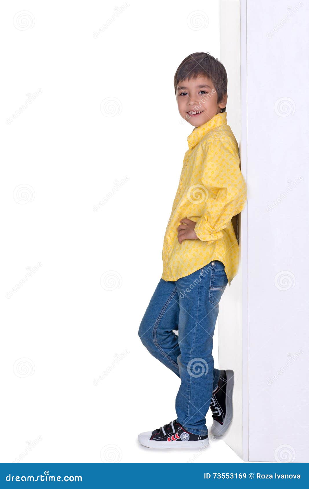 The Boy the Boy Stands and Smiles Stock Image - Image of brunette ...