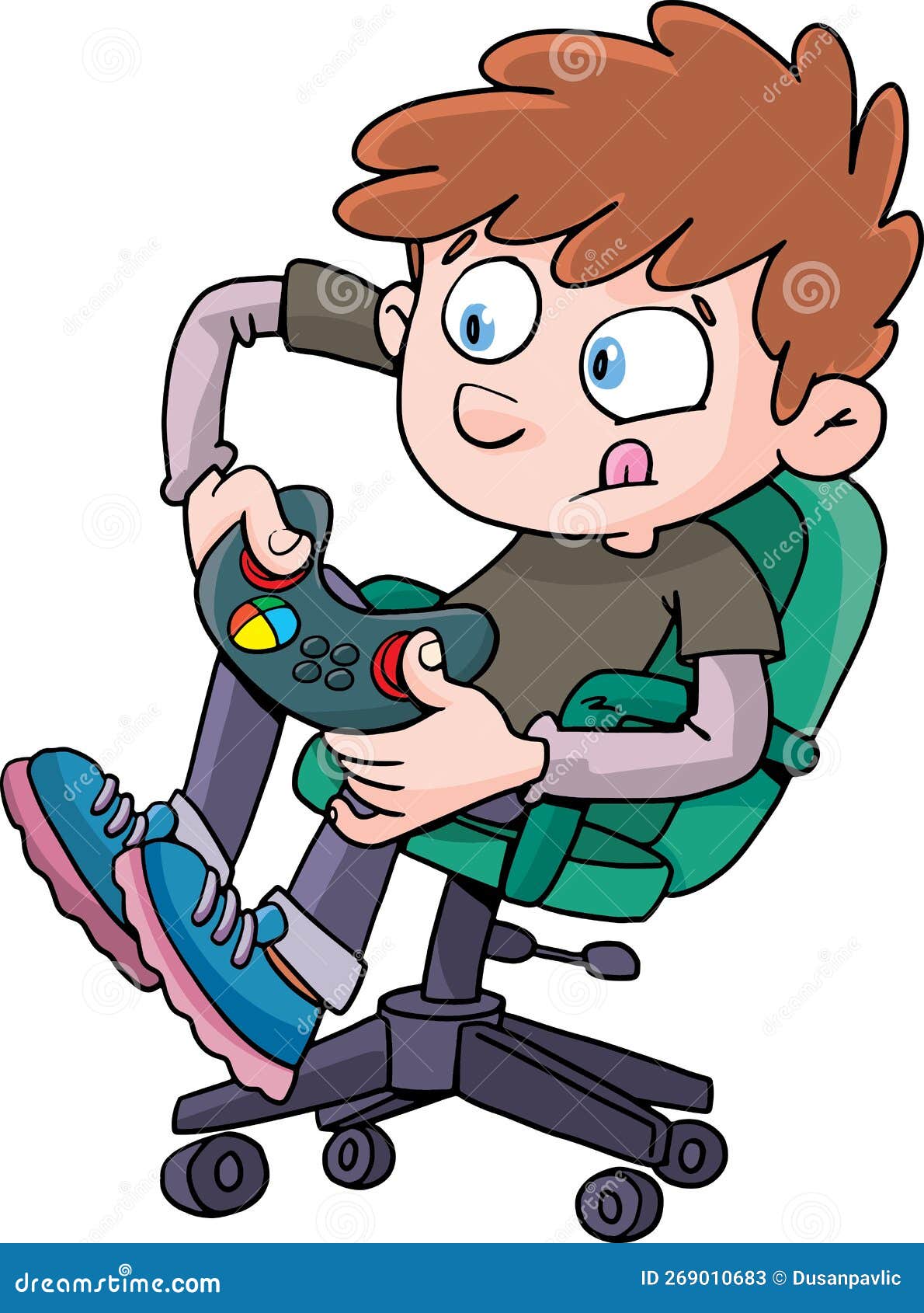 Boy is Briskly Playing a Computer Game Stock Illustration ...