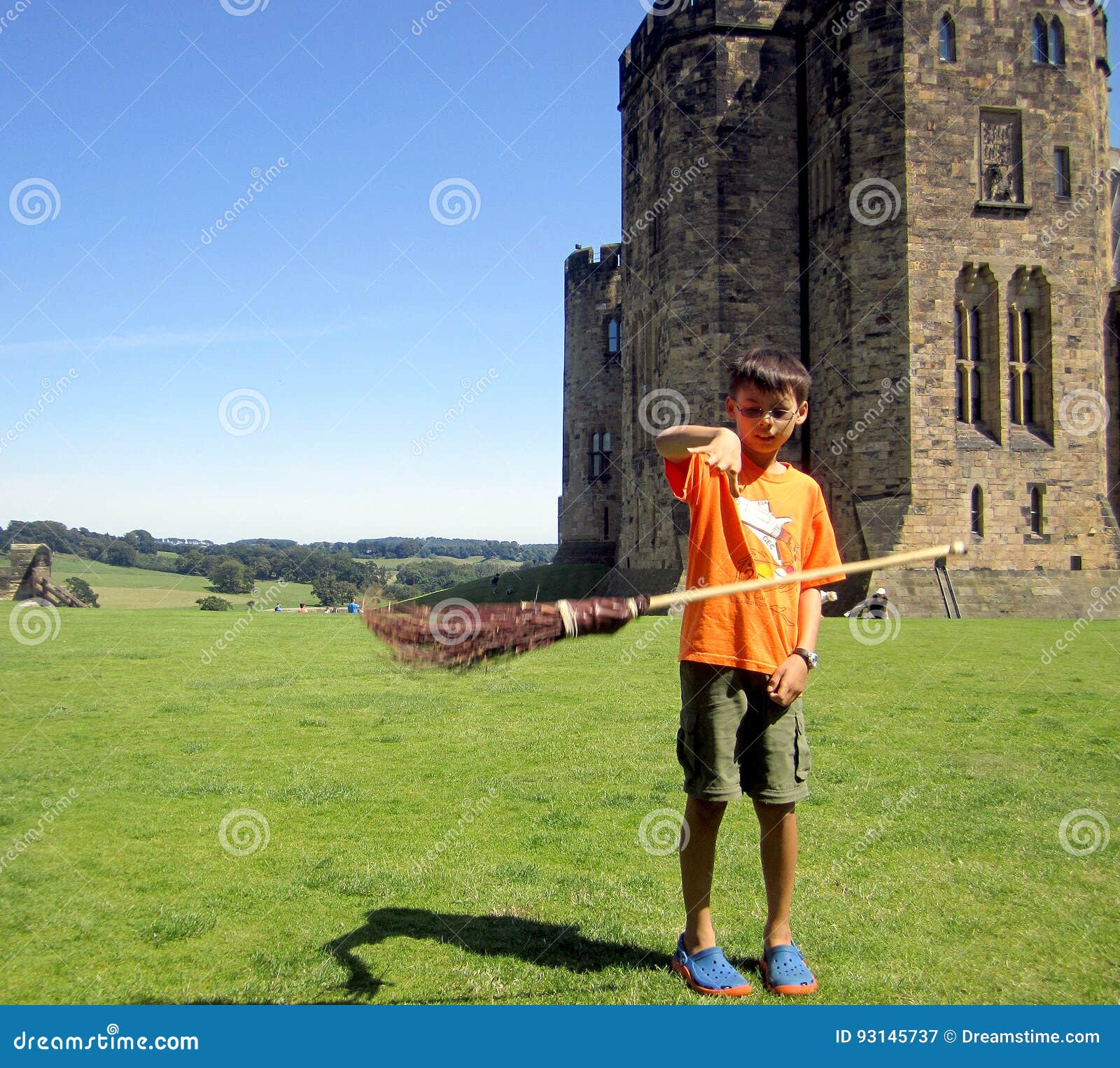 Boy with broomstick stock image. Image of stick, levitating - 93145737