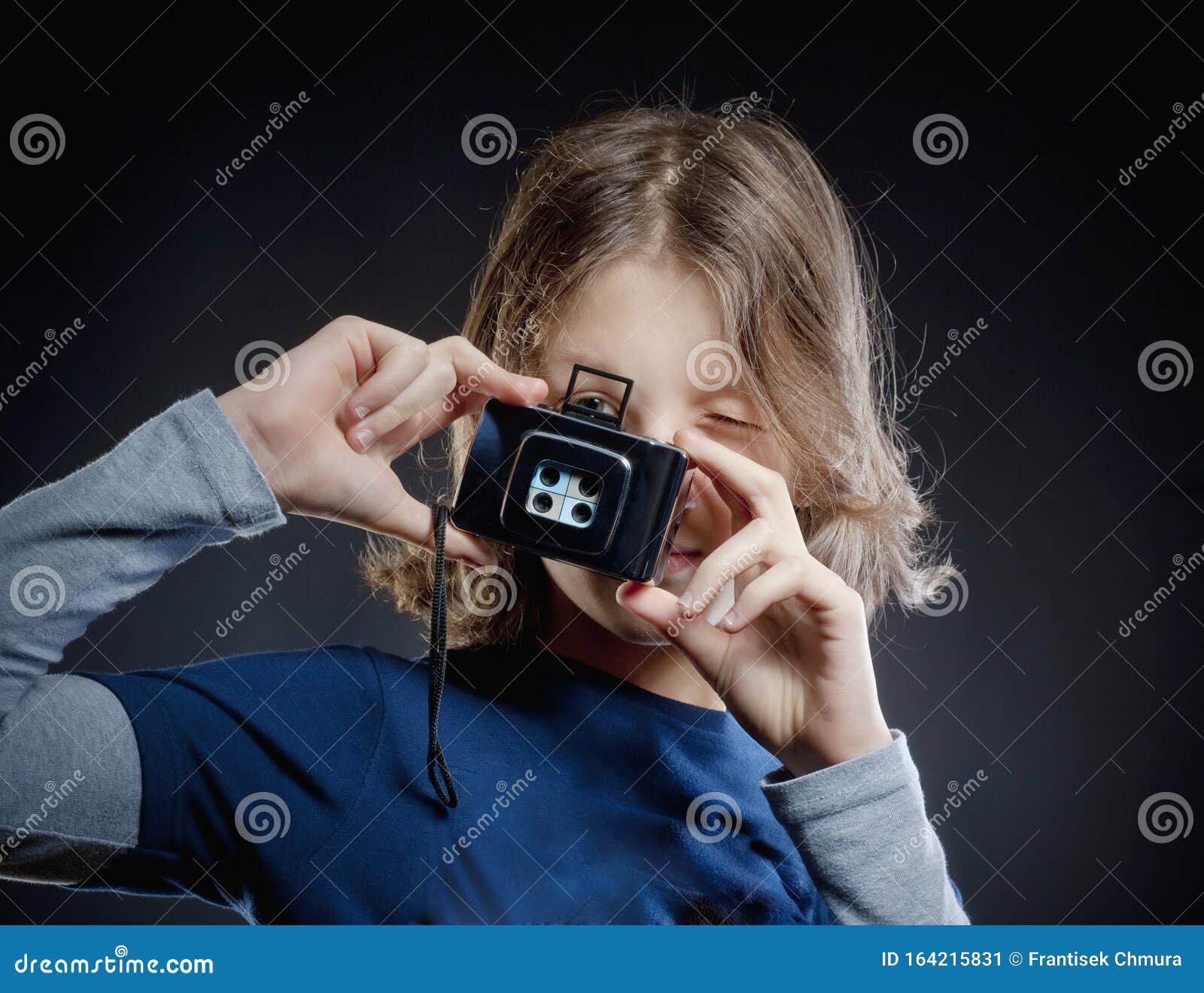 Boy with Brown Hair Shooting with Camera. Stock Image - Image of funny ...