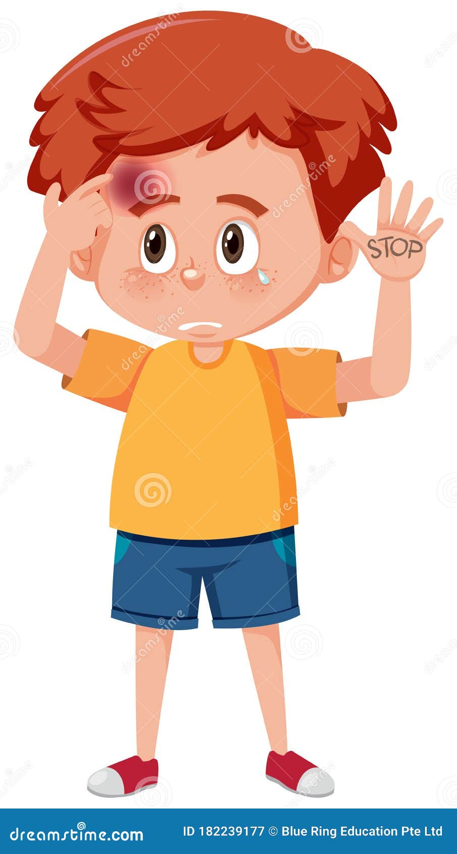 Boy With Bruises And Word Stop On His Hand Cartoon Vector ...