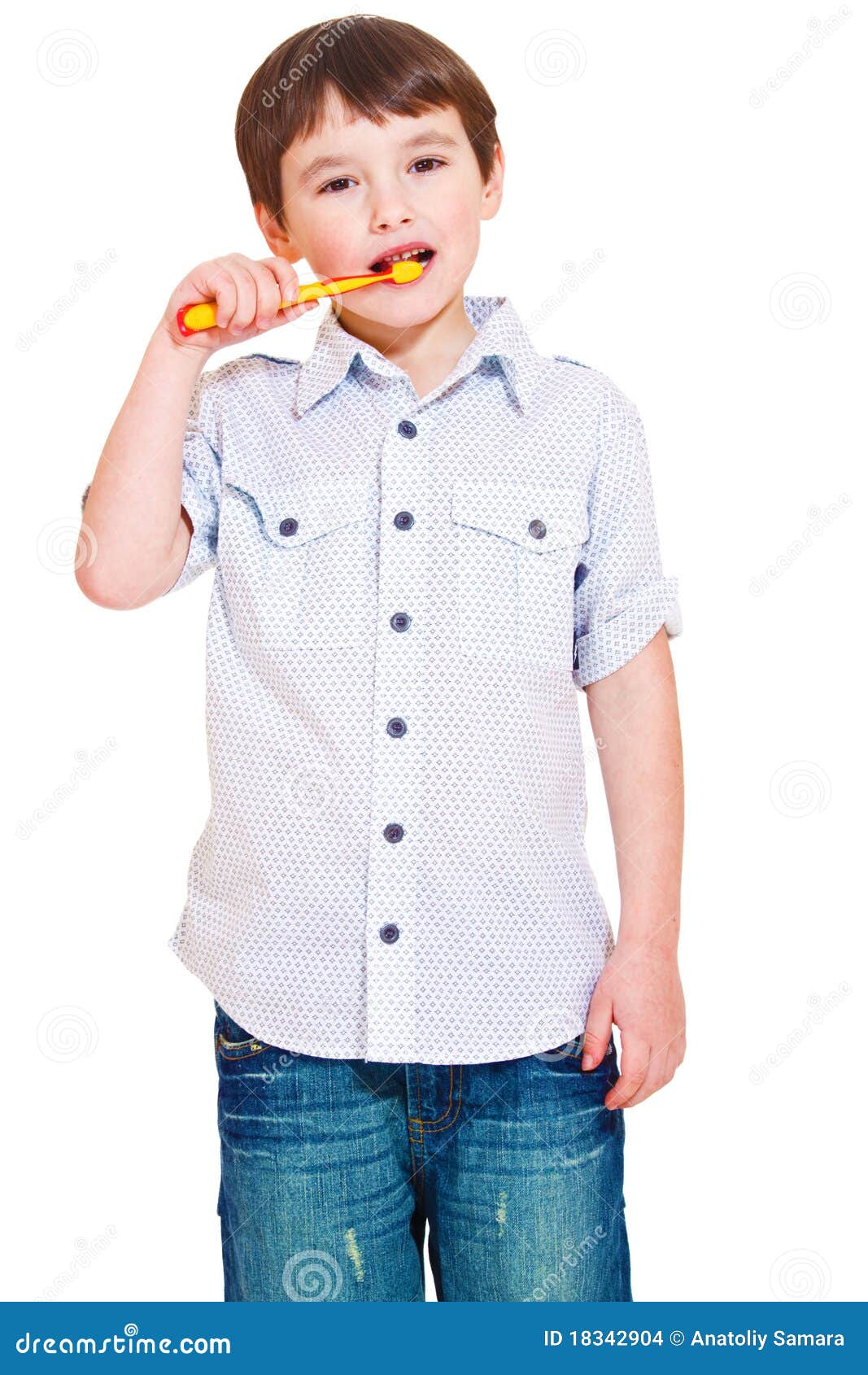 Boy brushing teeth stock photo. Image of beautiful, isolated - 18342904