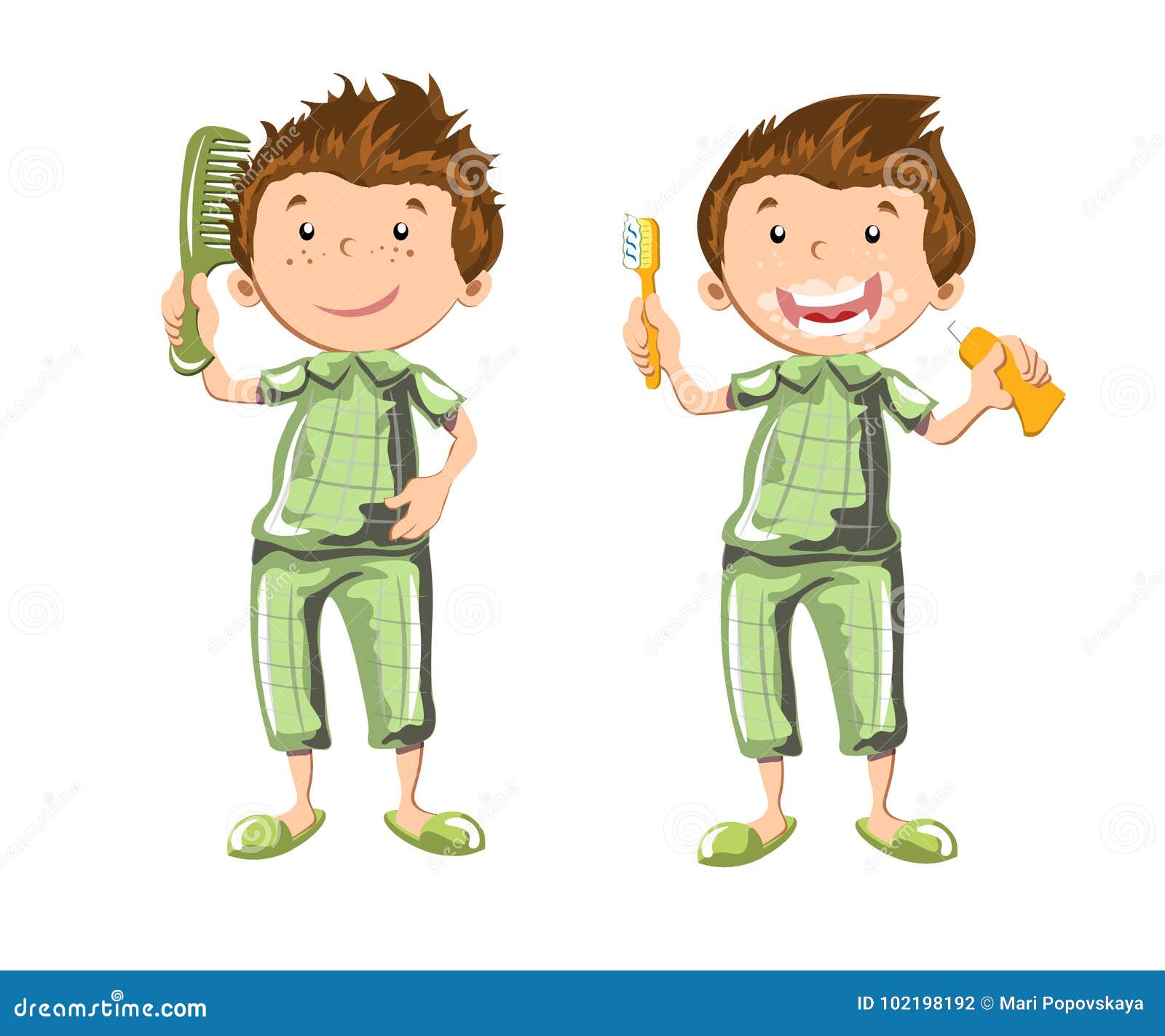 Boy Brushing Teeth And Combed Vector Illustration | CartoonDealer.com ...