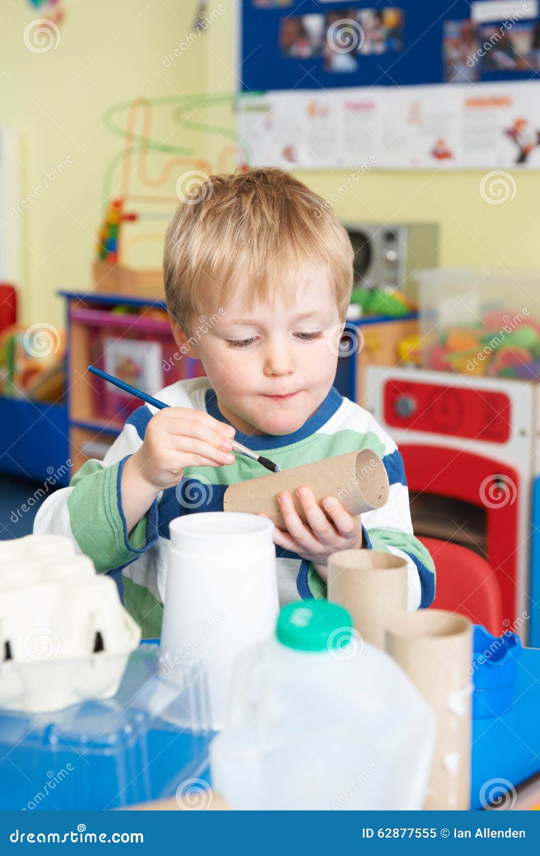 Boy Building Junk Model in Pre School Class Stock Image - Image of ...