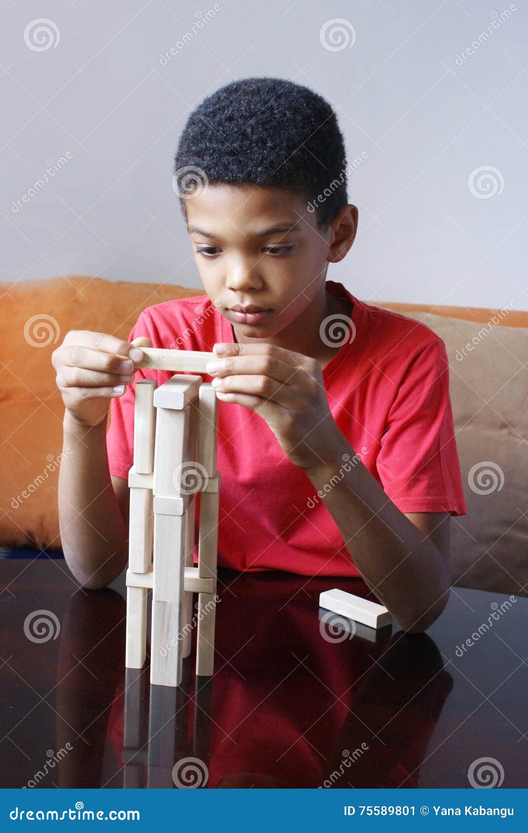 Boy building. stock image. Image of learning, black, children - 75589801