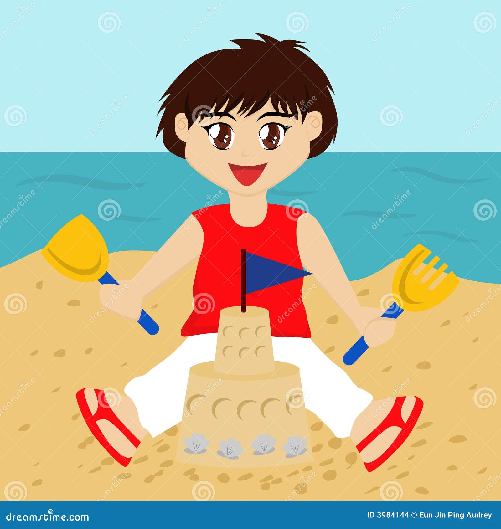 Boy Building Sandcastle stock vector. Illustration of anime - 3984144