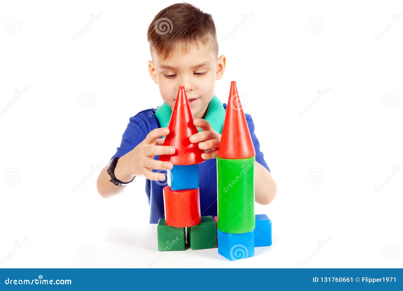 The Boy Builds a House of Cubes Stock Image - Image of child, cubes ...