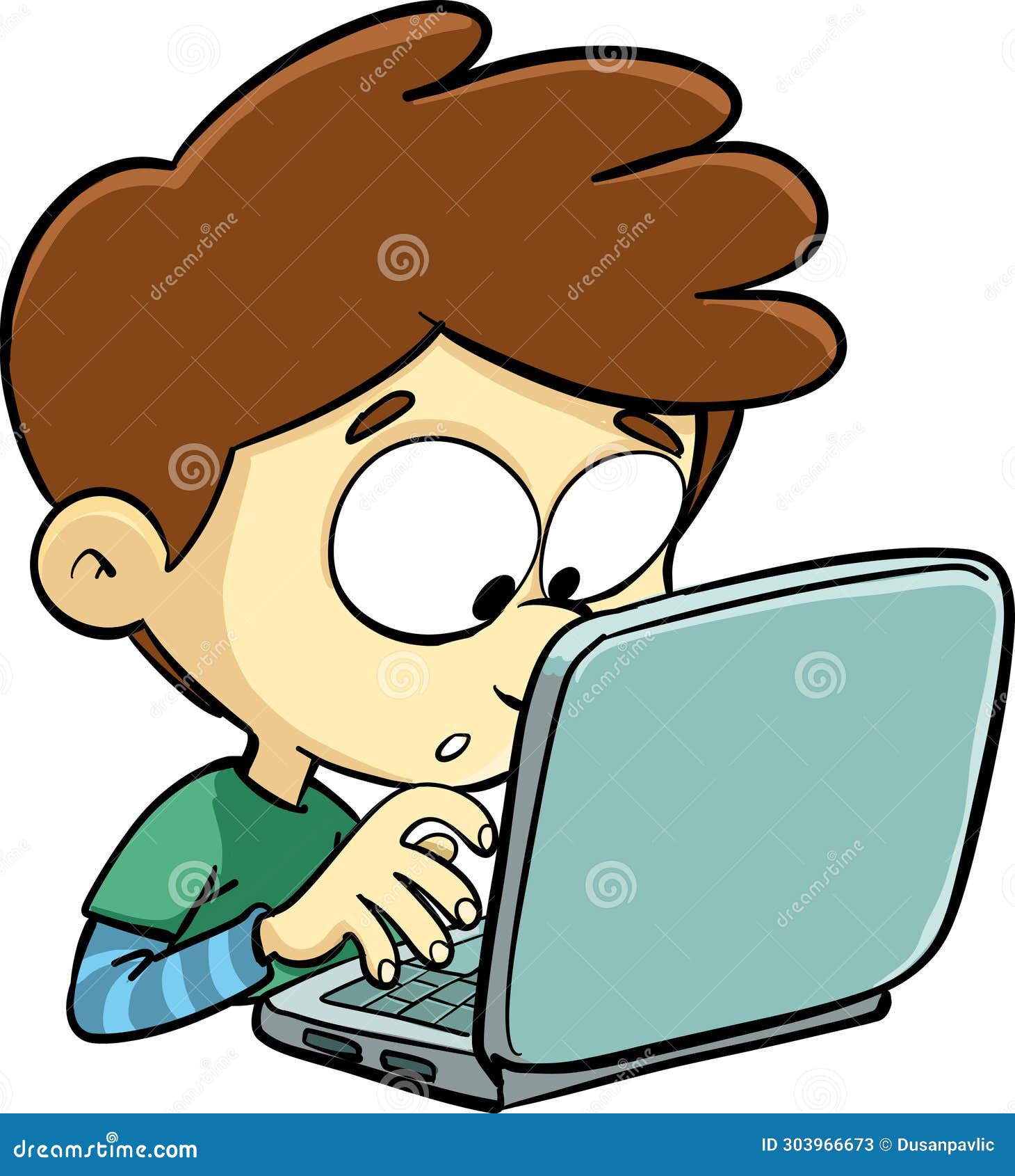 Boy is Busy Typing on His Laptop Stock Illustration - Illustration of ...