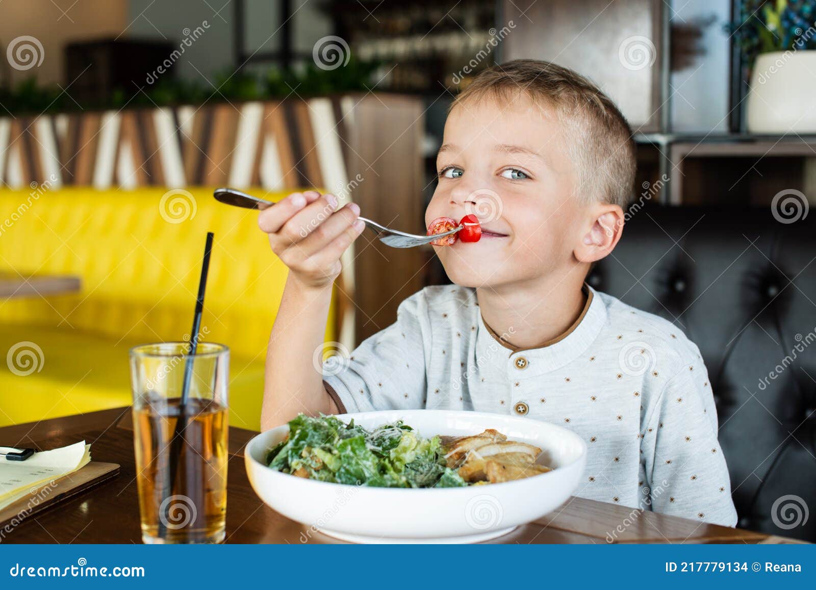Boy in cafe stock photo. Image of nutrition, childhood - 217779134