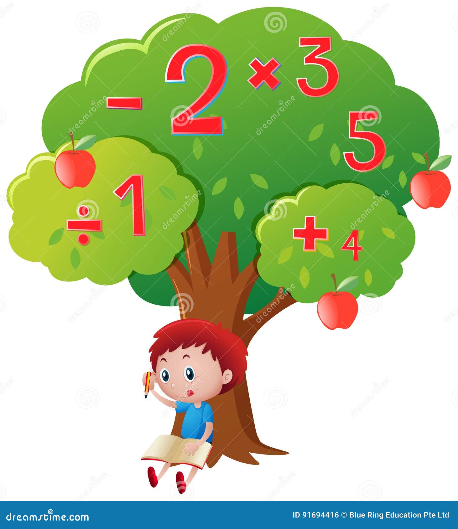 Boy Calculating Numbers Under Big Tree Stock Vector - Illustration of ...