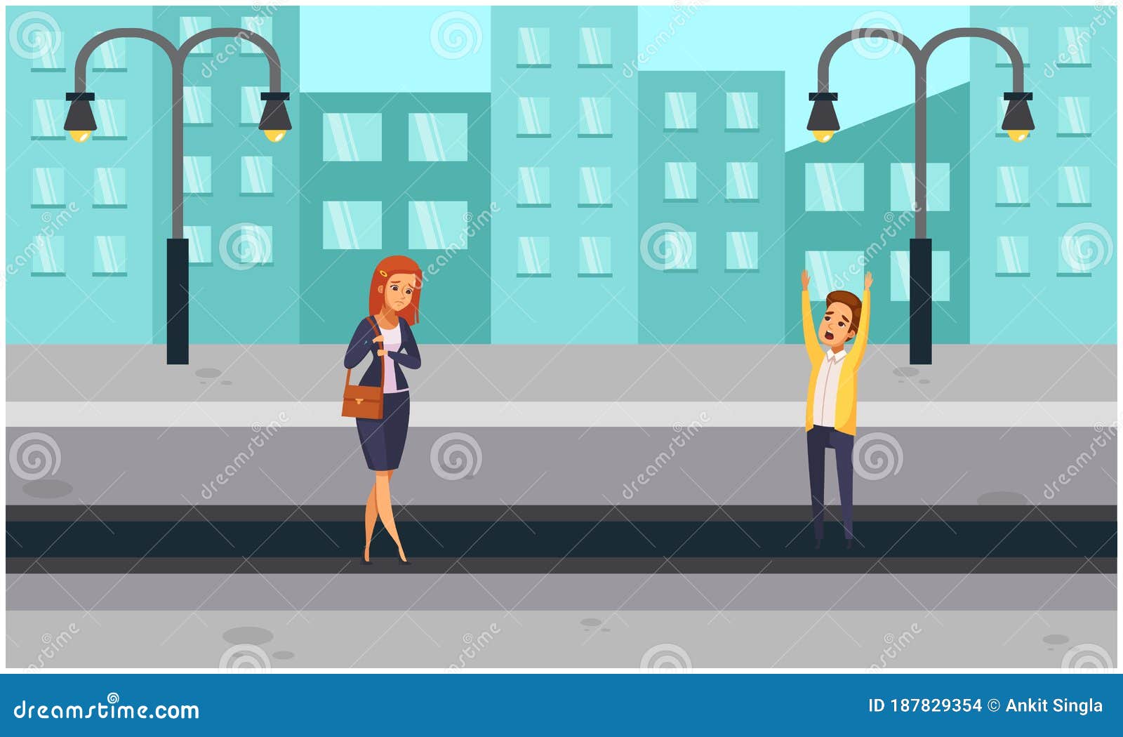 Boy is Calling His Girlfriend Standing on the Road Stock Vector ...