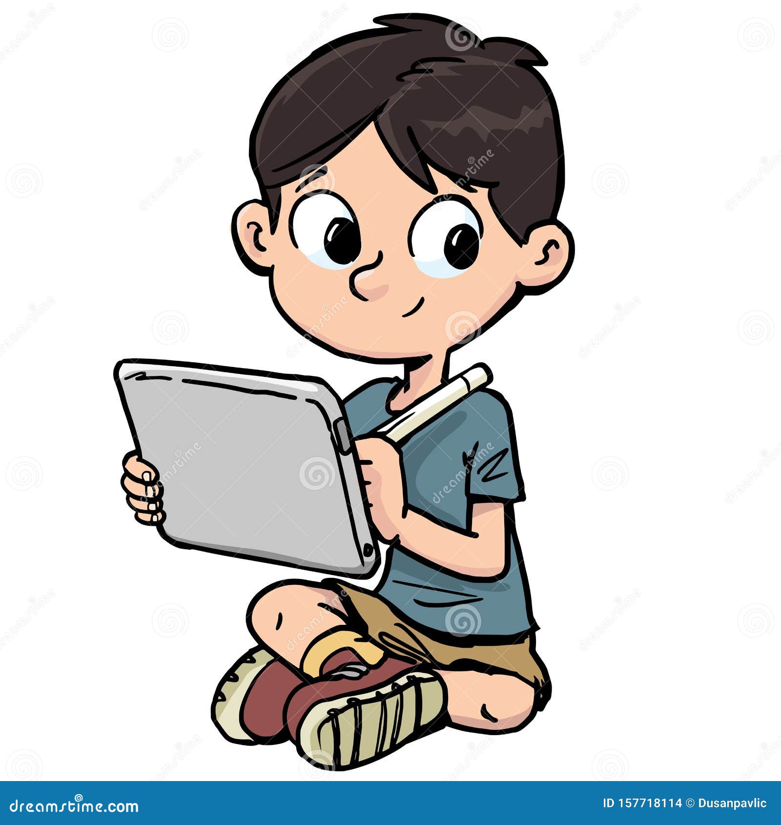 Boy can draw on tablet stock vector. Illustration of seat - 157718114