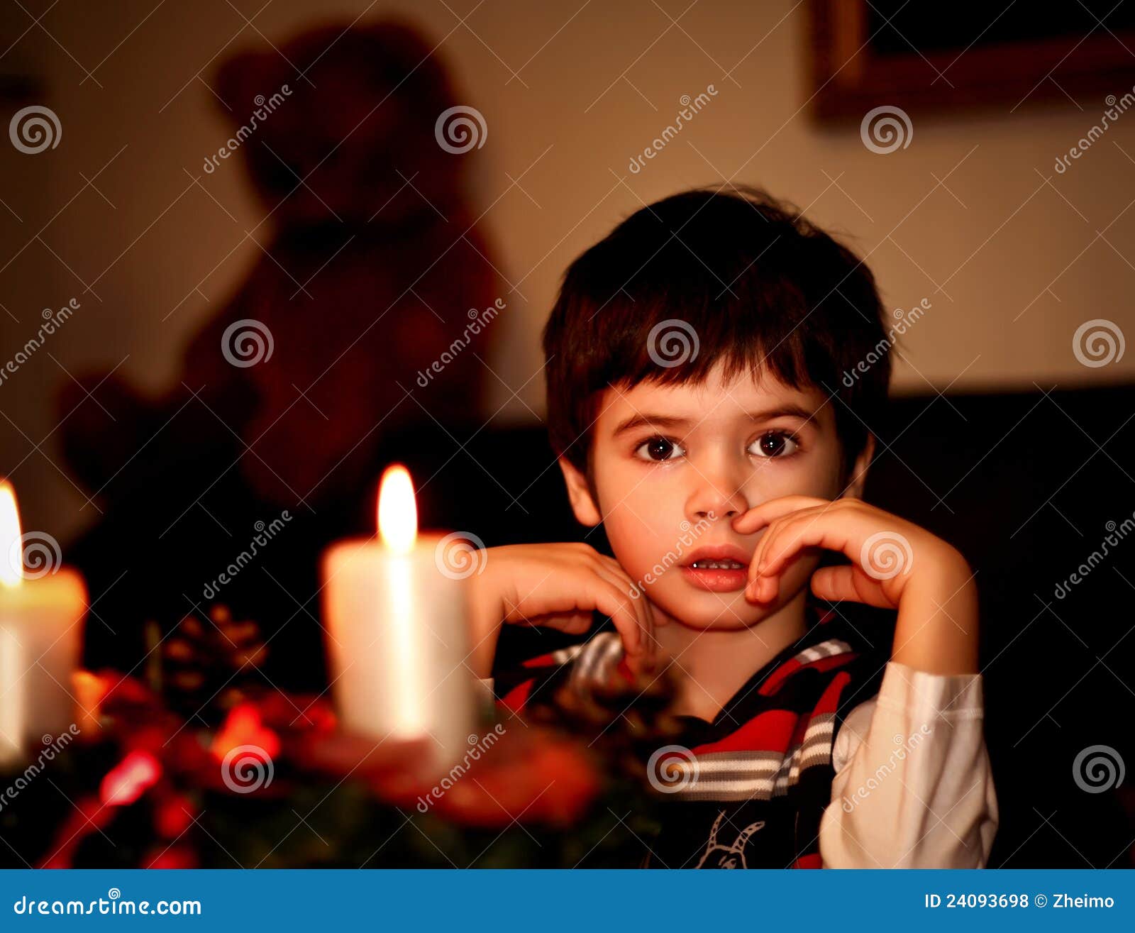 Boy with Candle. New Year. Christmas Stock Photo - Image of dark ...