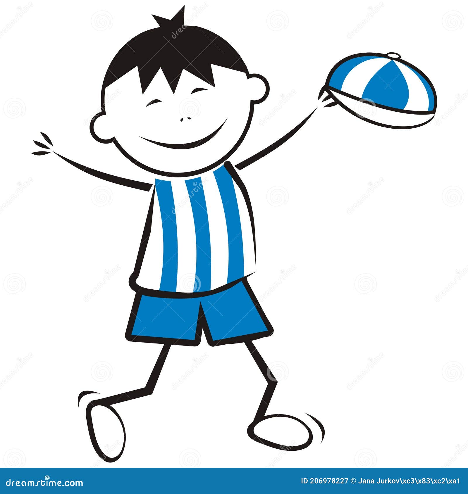 Boy with Cap at a Hand, Comical Vector Illustration Stock Vector ...