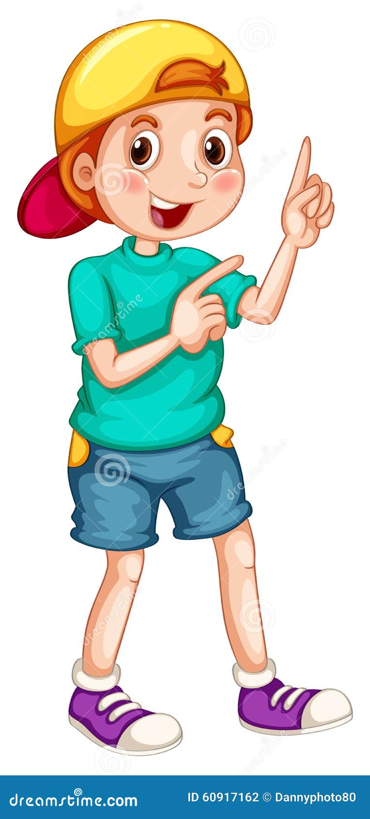 Boy with a Cap Pointing His Fingers Stock Vector - Illustration of ...
