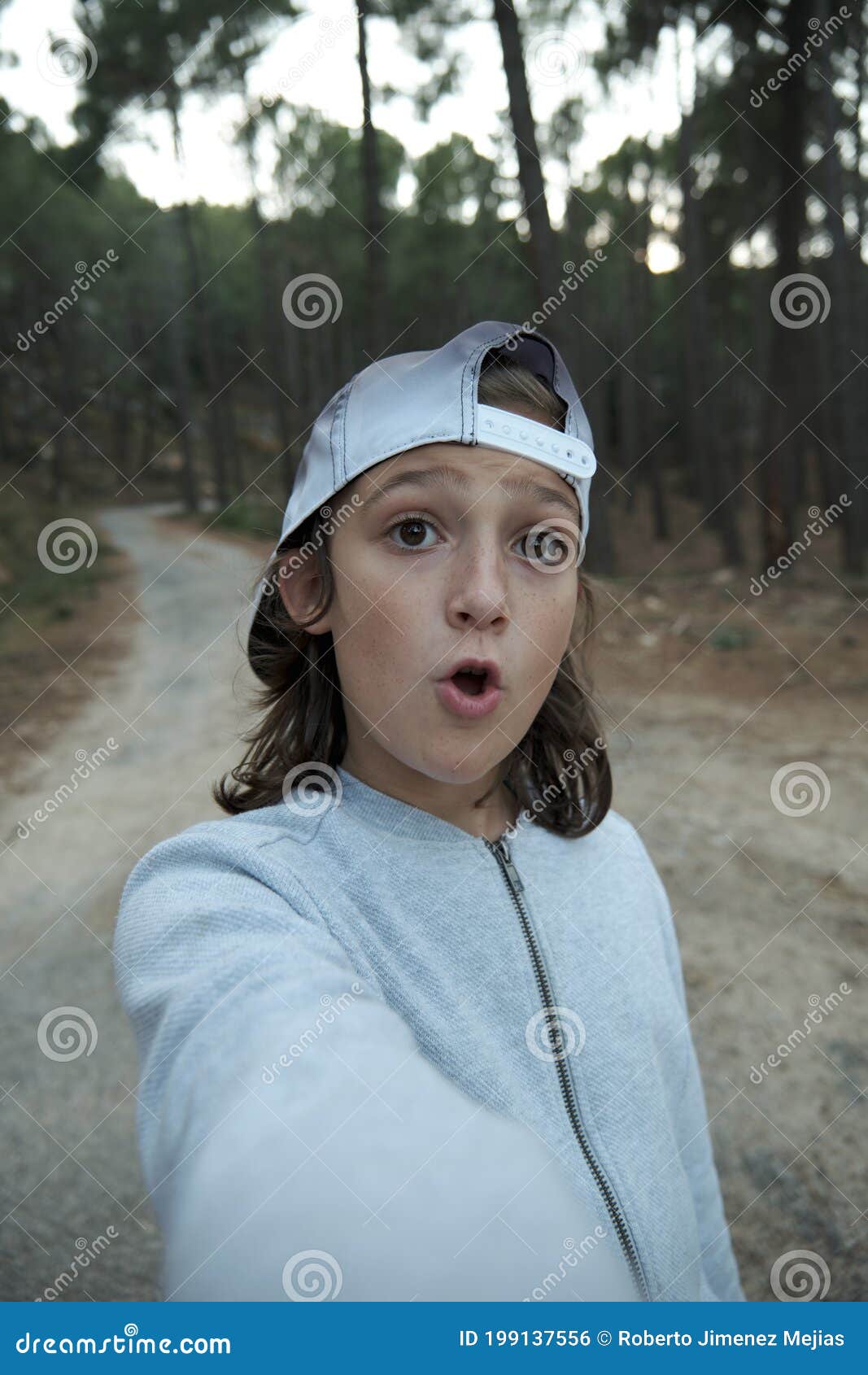 Boy with Cap Taking Selfie in Autumn Nature Stock Photo - Image of ...