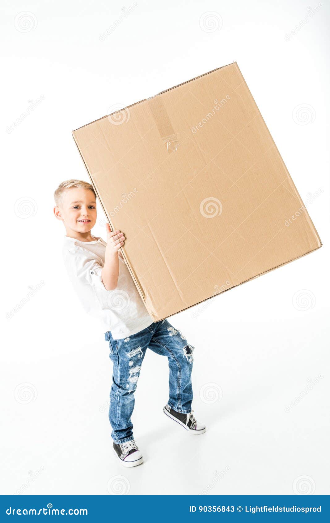 Boy with cardboard box stock image. Image of caucasian - 90356843