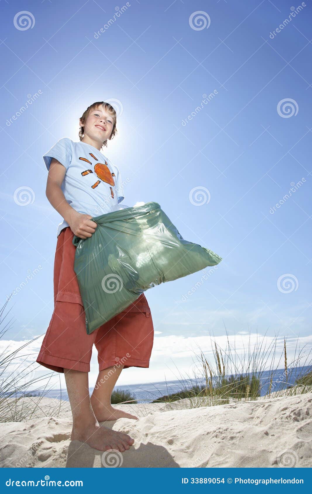Garbage On The Beach With Blue Sky. Glass And Plastic Bottles On The ...