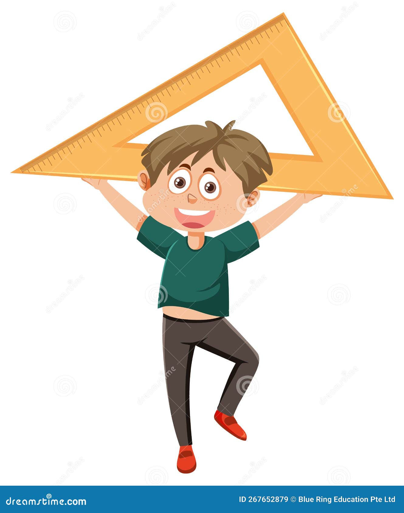 Boy Cartoon Character Holding Triangle Ruler Stock Vector ...
