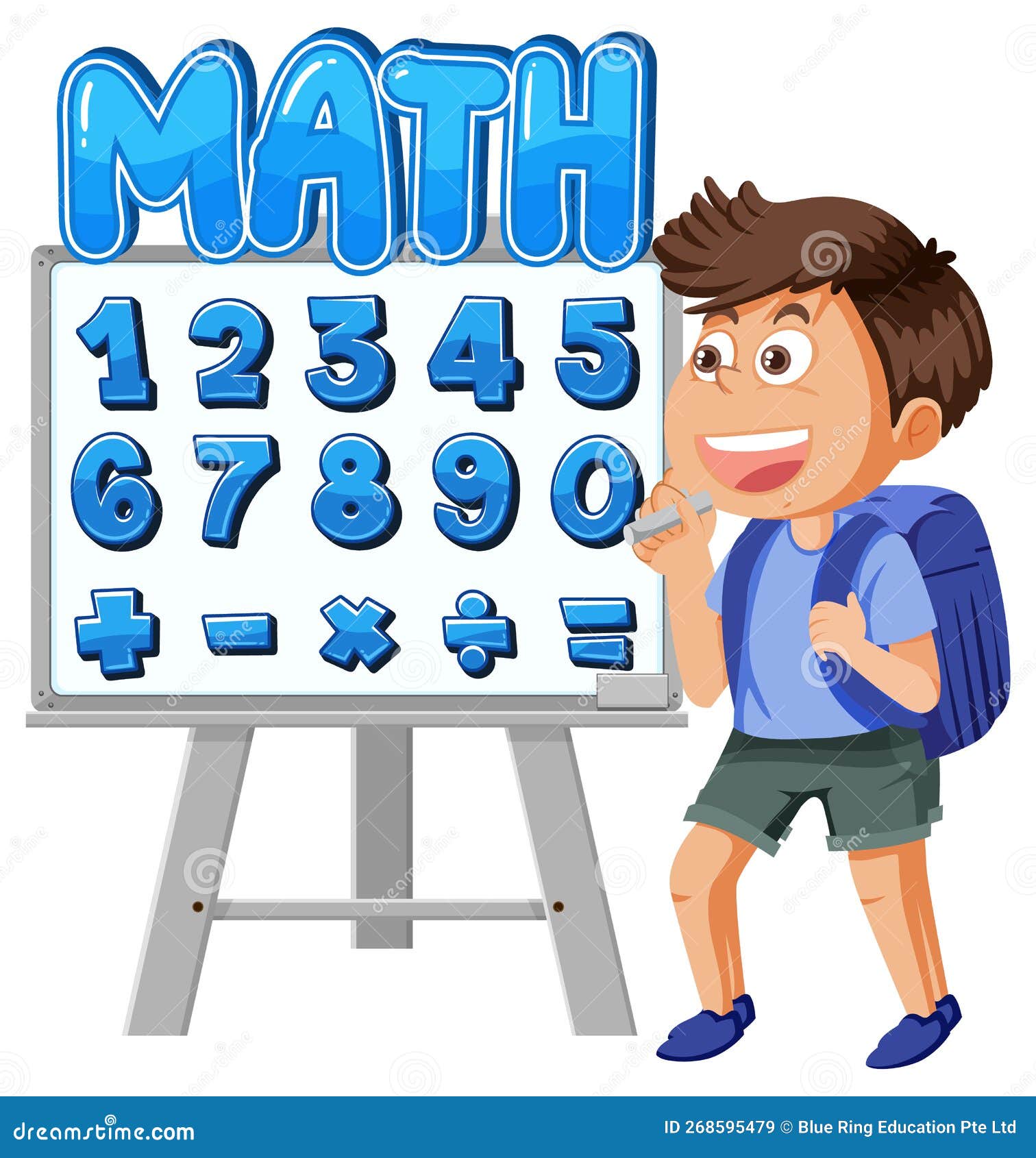 Boy Cartoon Character with Math and Number Theme Stock Vector ...