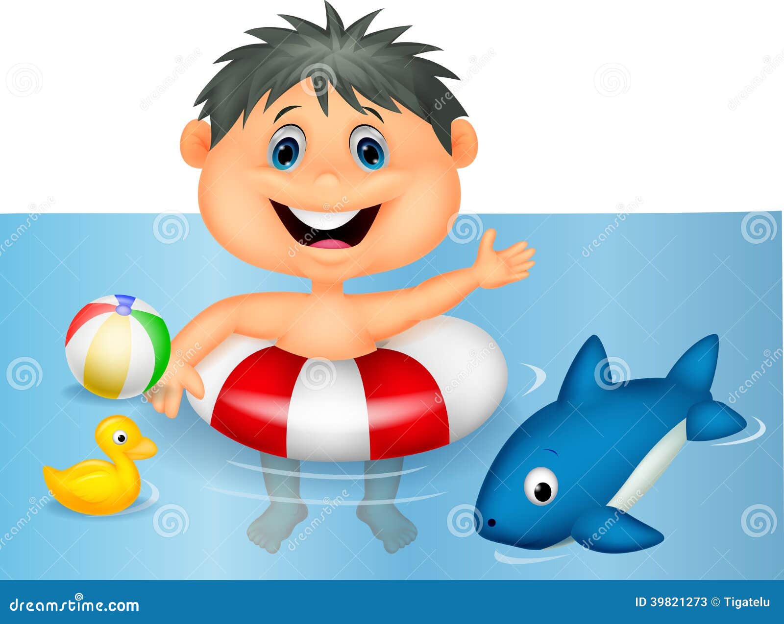 Boy Cartoon Floating with Inflatable Ring Stock Vector - Illustration ...