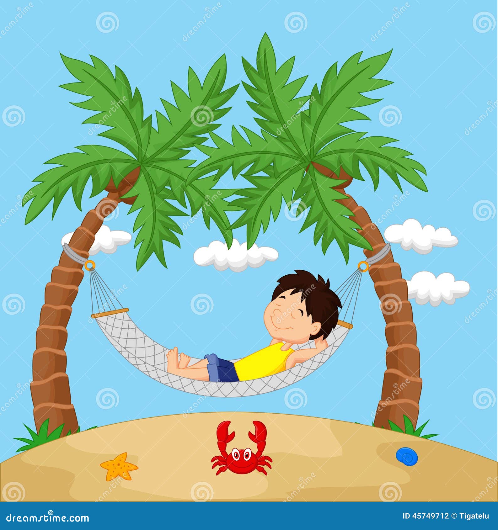 Boy Cartoon Relaxing in a Hammock Stock Vector - Illustration of coast ...