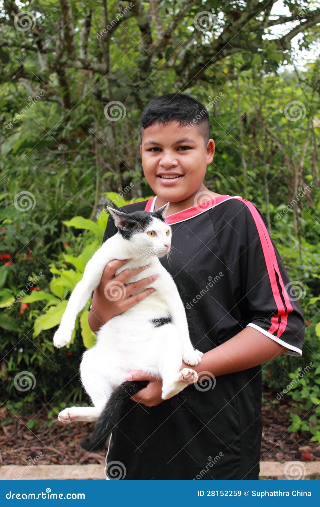 Boy with cat stock image. Image of pets, love, animal - 28152259