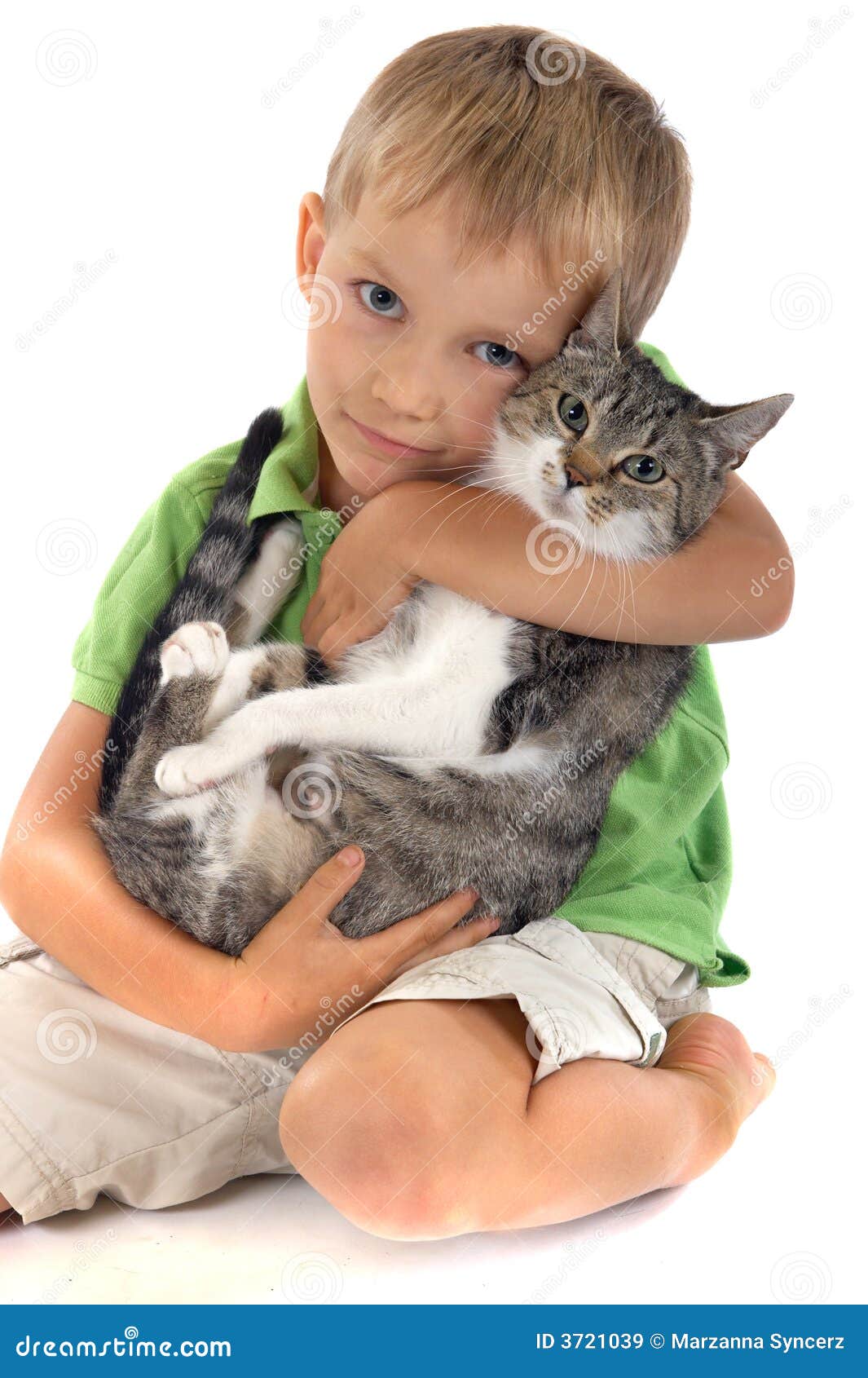 Boy with cat stock image. Image of childhood, attire, friend - 3721039