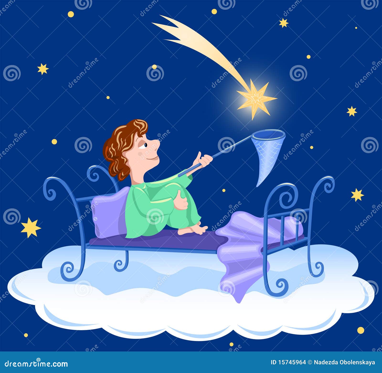 The boy catches star. stock vector. Illustration of cloud - 15745964