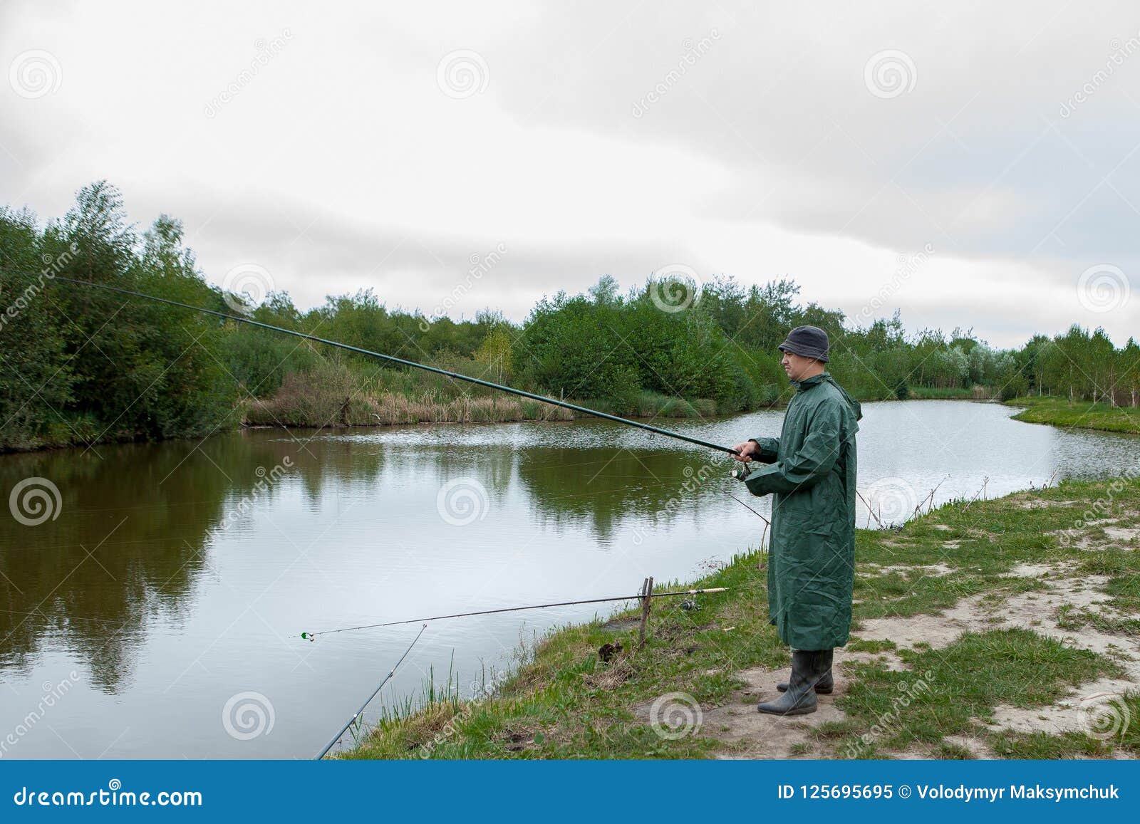 The Boy is Catching a Net by the Lake Stock Image - Image of nature ...