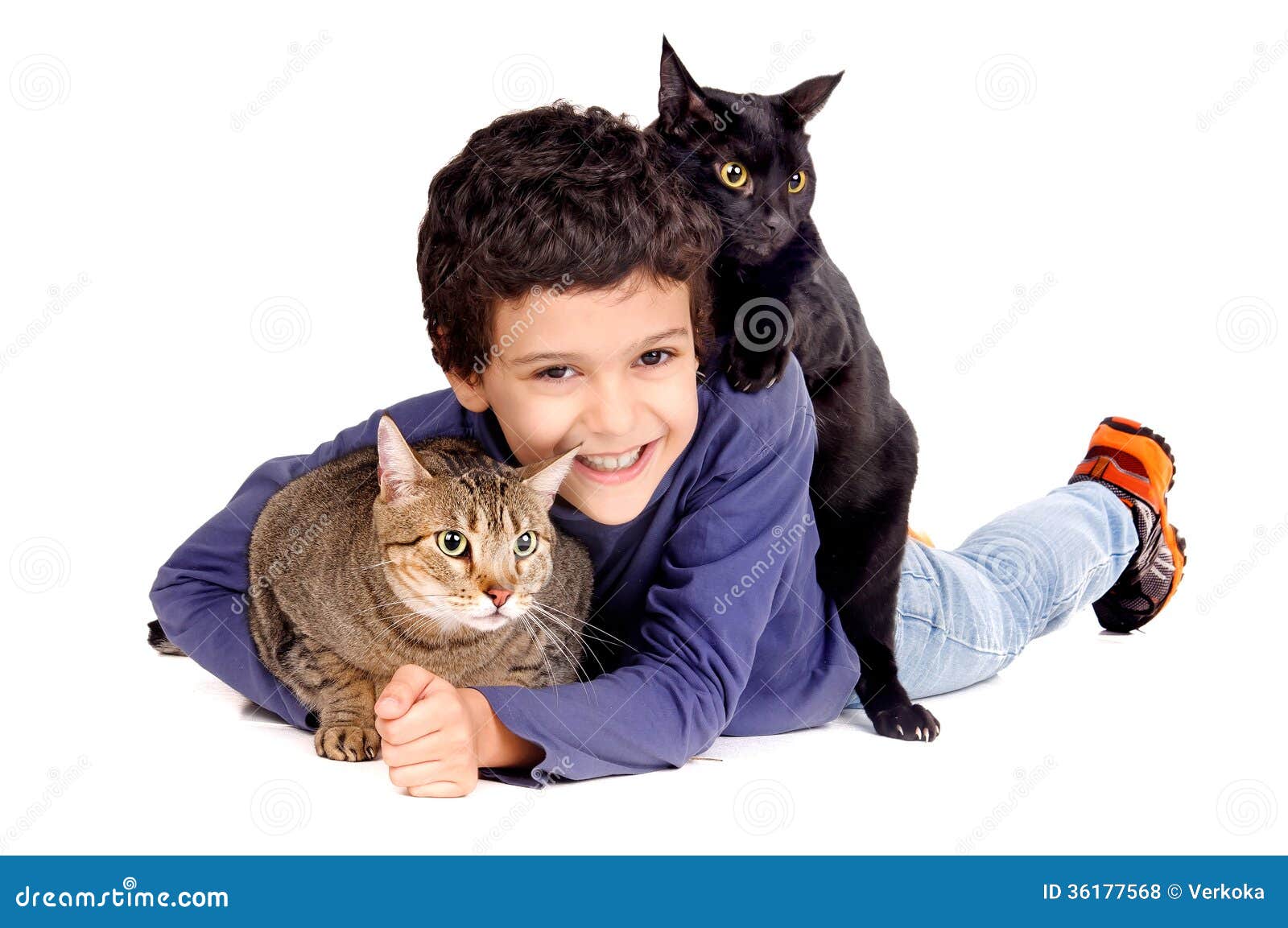 Boy with cats stock photo. Image of baby, female, kittens - 36177568