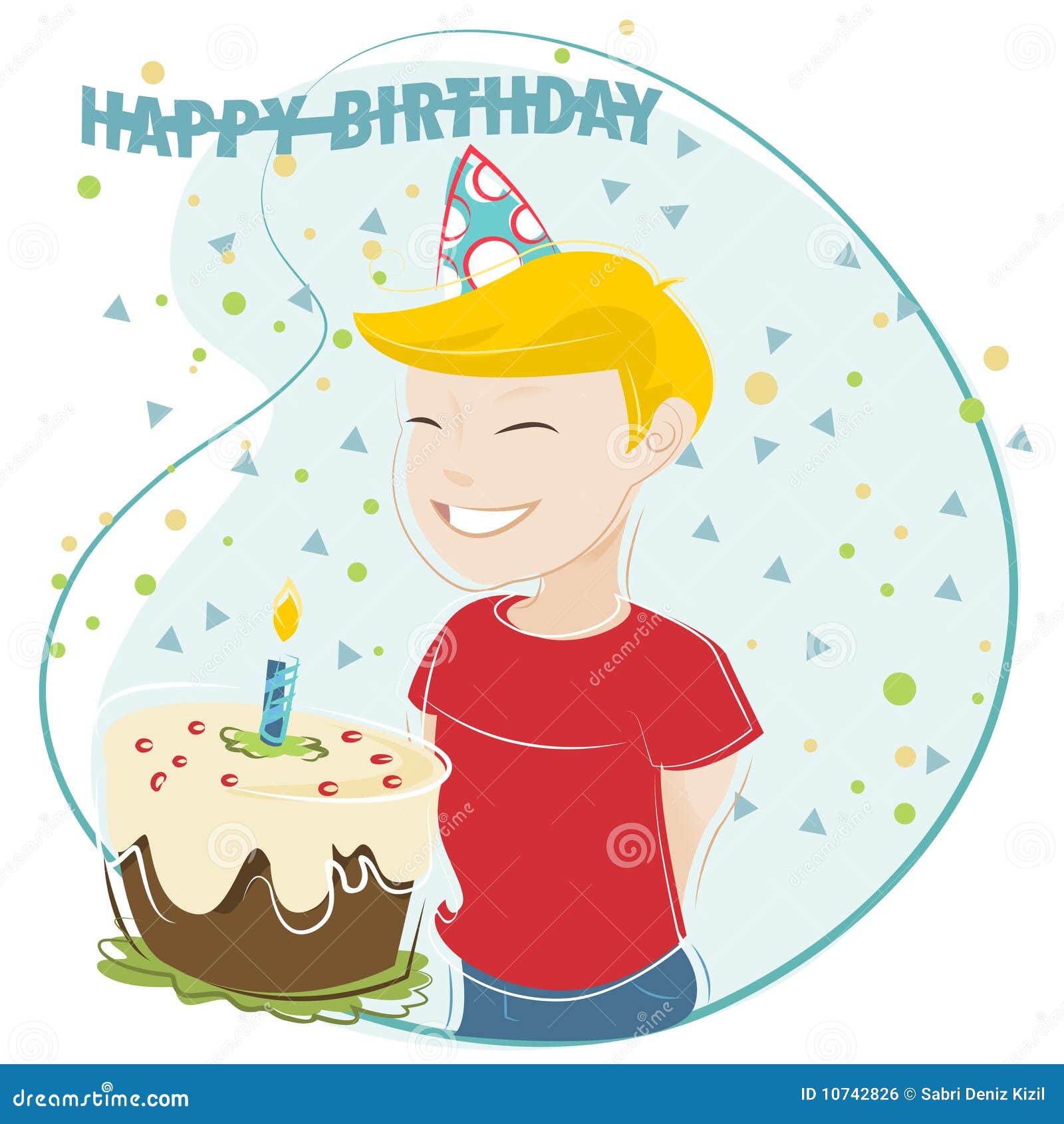 Boy celebrating birthday stock vector. Illustration of candle - 10742826