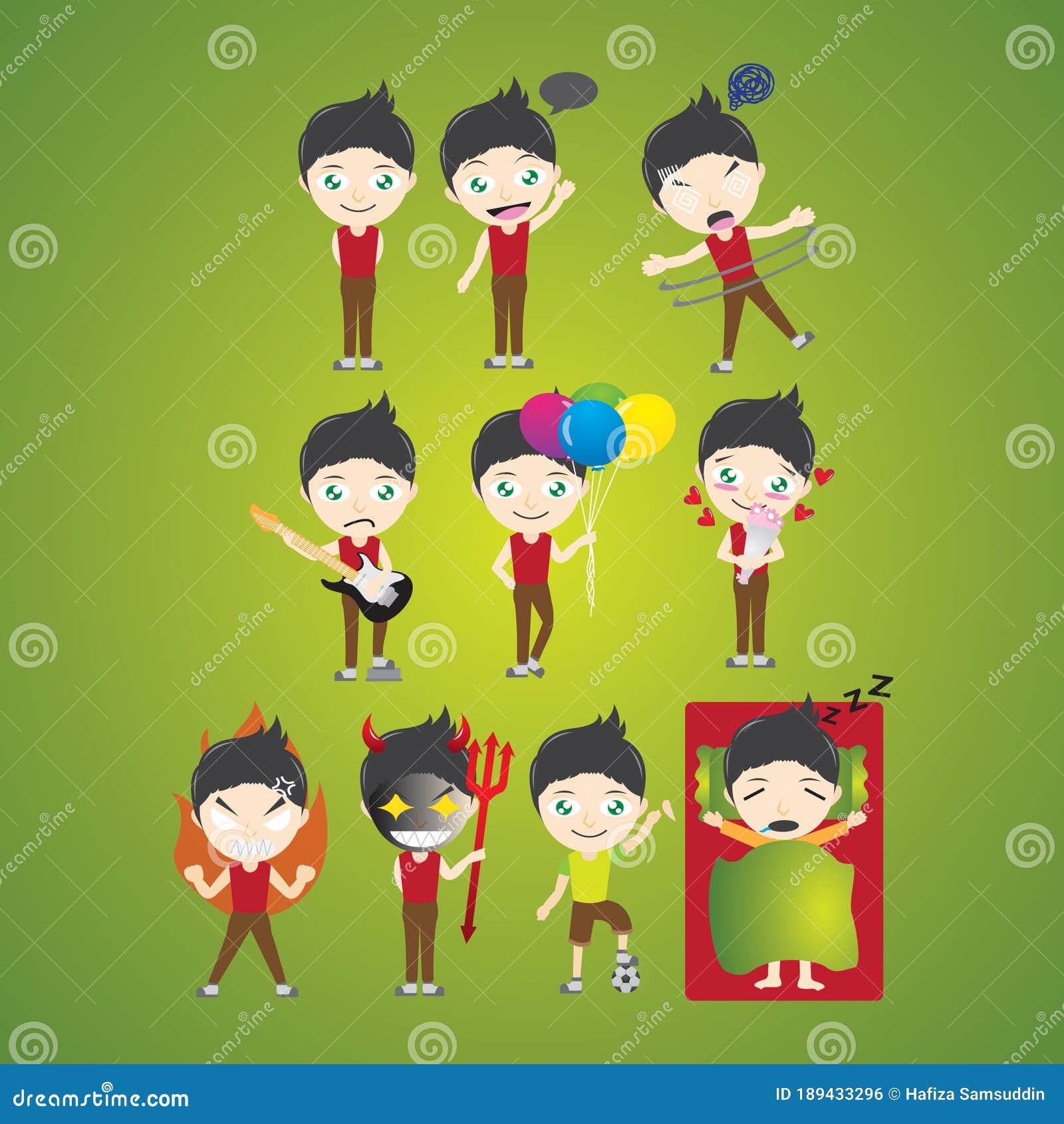 Boy Character with Different Actions. Vector Illustration Decorative ...