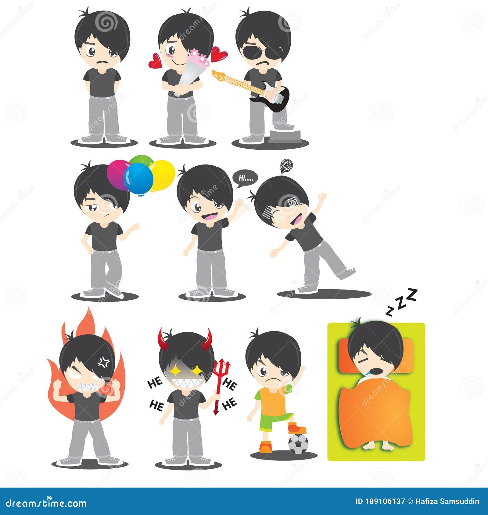 Boy Character with Different Actions. Vector Illustration Decorative ...